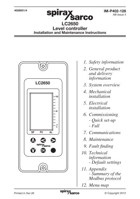 LC2650 Level controller - Spirax Sarco