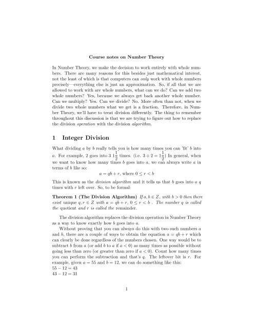 Notes on number theory