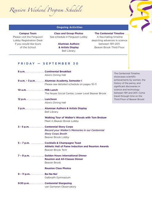 Reunion Weekend Program Schedule - The Ethel Walker School