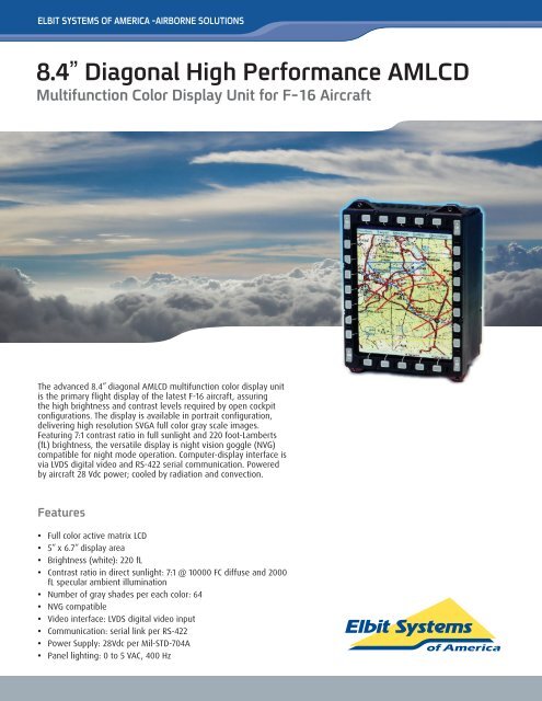 8.4â Diagonal High Performance AMLCD - Elbit Systems of America