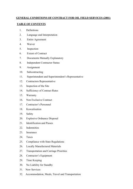 GENERAL CONDITIONS OF CONTRACT FOR OIL FIELD SERVICES