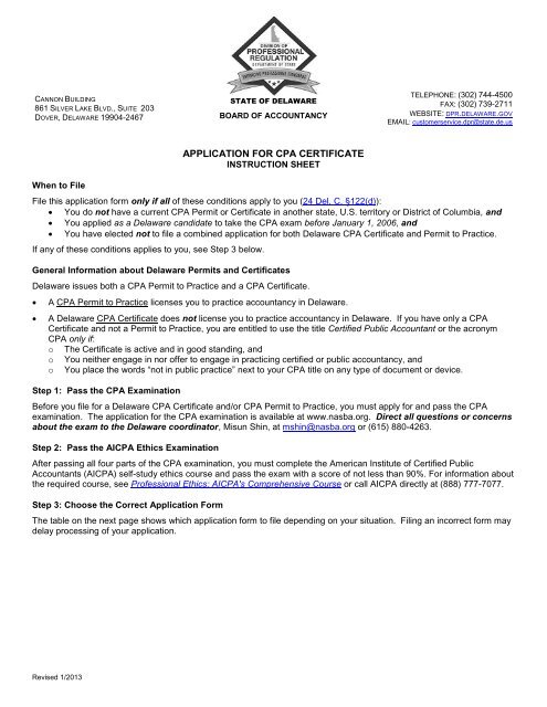 application for cpa certificate - Division of Professional Regulation