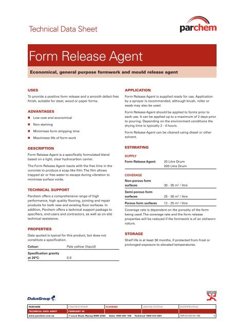 Form Release Agent TDS - Parchem