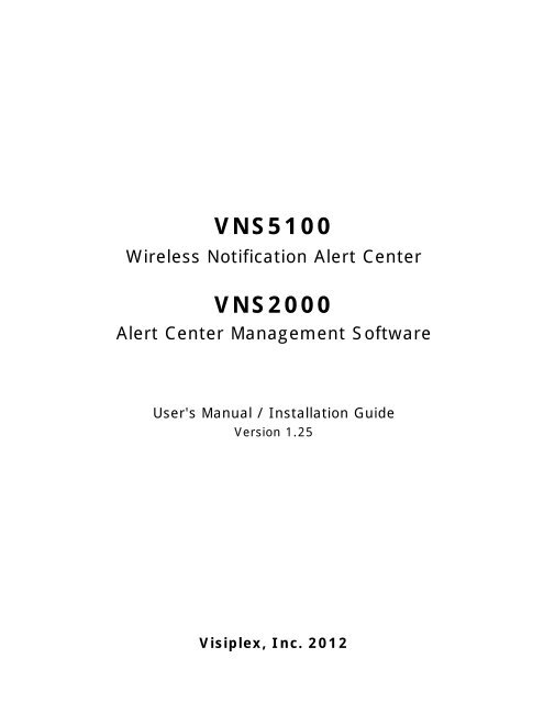 VNS5100/VNS2000 User Guide and Installation Manual - Visiplex