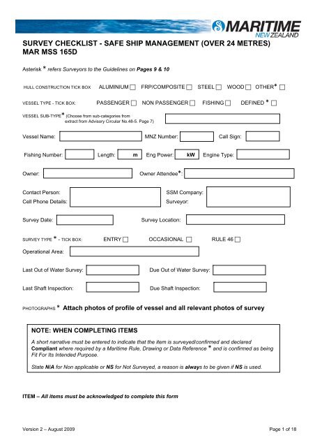 Ships survey checklist, over 24m OAL - Maritime New Zealand