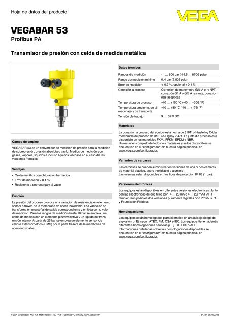 VEGABAR 53 Profibus PA