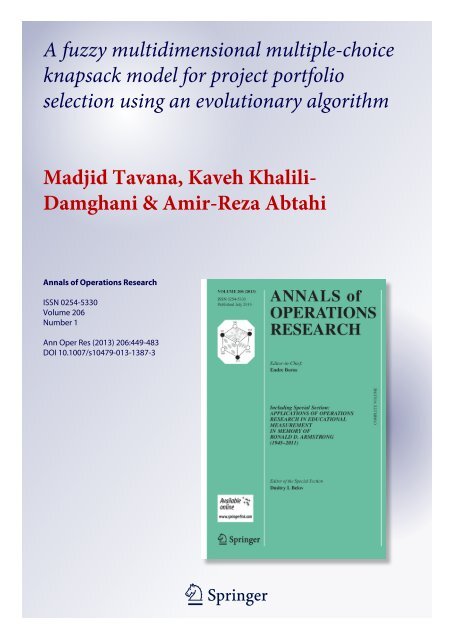 A Fuzzy Multidimensional Multiple Choice Knapsack Dr Madjid 