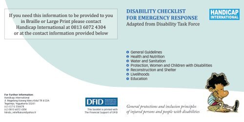 Disability CheCklist for emergenCy response - Handicap International