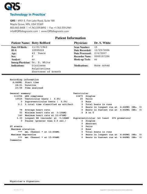 Holter Sample Report - QRS Diagnostic Holter Sample Report - QRS Diagnostic