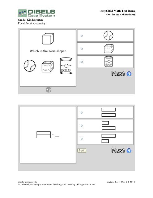 easyCBM Math Test Items - Dibels - University of Oregon