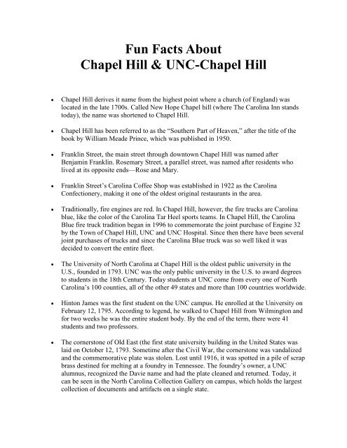 Fun Facts About Chapel Hill & UNC-Chapel Hill