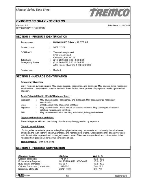 DYMONIC FC GRAY - 30 CTG CS - Tremco Sealants