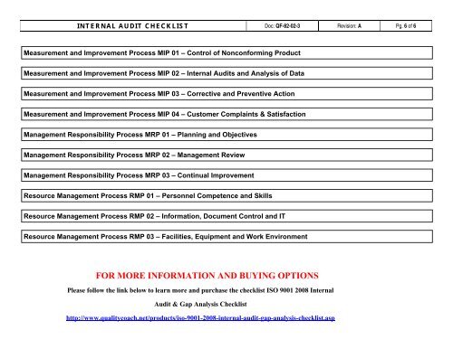INTERNAL AUDIT CHECKLIST