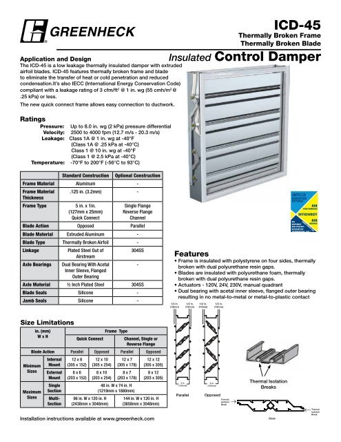 Insulated Control Damper ICD-45 - Greenheck