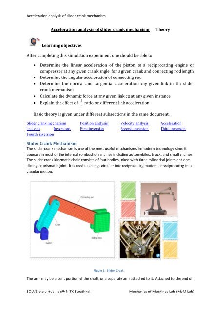 Acceleration analysis of slider crank mechanism Theory Learning ...