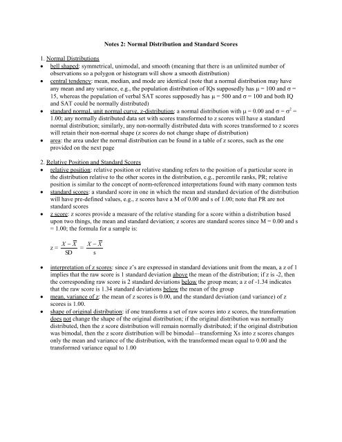 Notes 2 Normal Distribution and Standard Scores