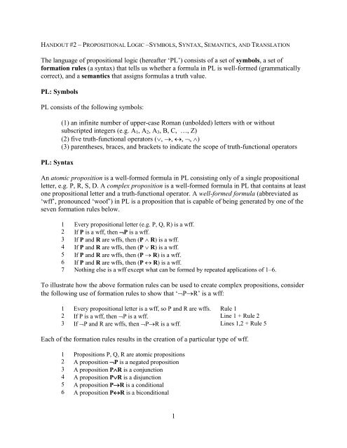 Propositional Logic Symbols Syntax Semantics David W Agler