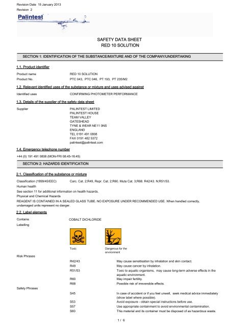 SAFETY DATA SHEET RED 10 SOLUTION - Palintest