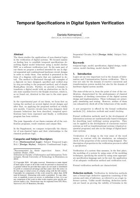 Temporal Specifications In Digital System Verification