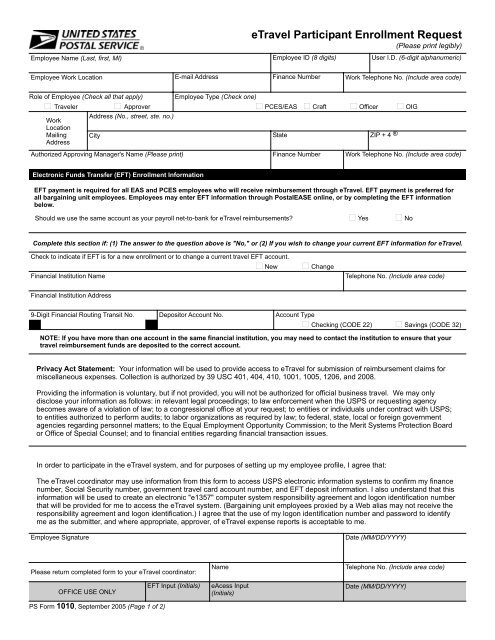 1010 - eTravel Participant Enrollment Request - NALC Branch 78