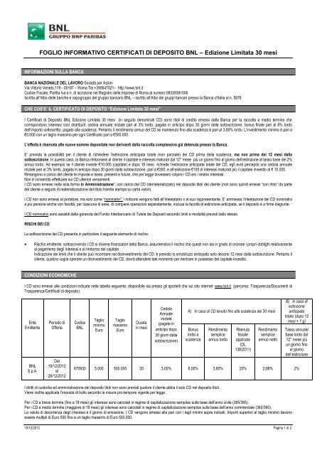 FOGLIO INFORMATIVO - Bnl