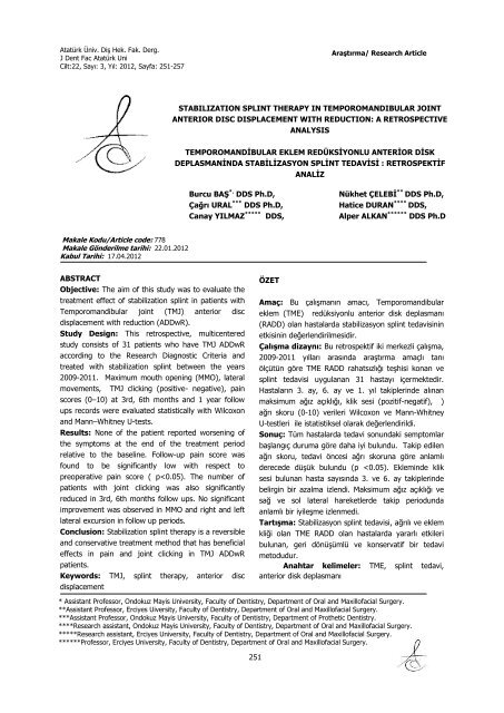 251 ABSTRACT Objective: The aim of this study was to evaluate the ...