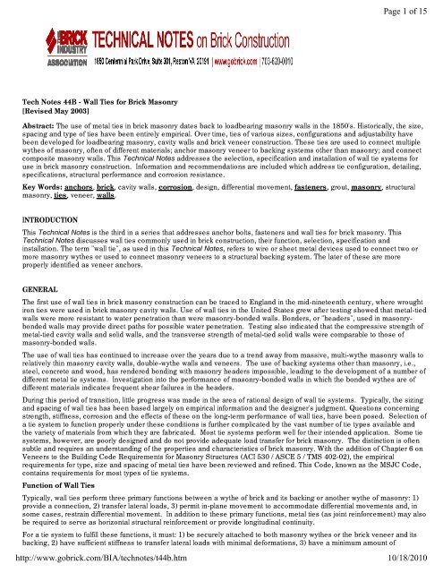 Tech Note 44B Wall Ties For Brick Masonry - Emcoblock.com