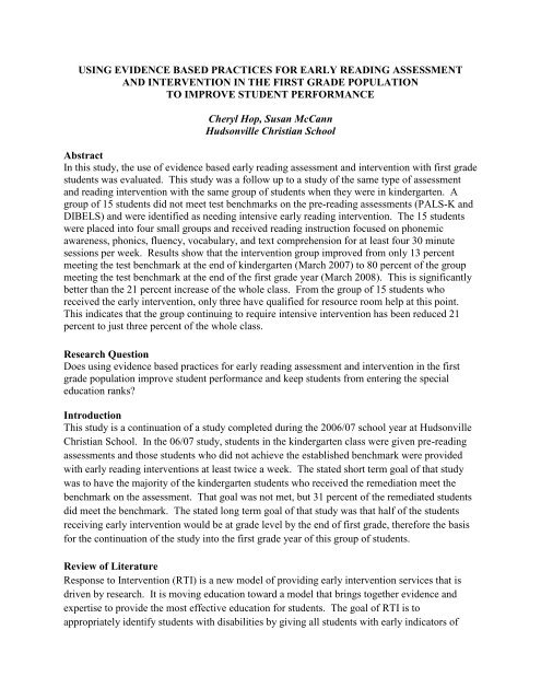 using evidence based practices for early reading assessment and ...