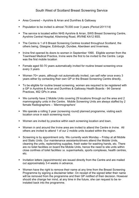 South West of Scotland Breast Screening Service - NHS Ayrshire ...