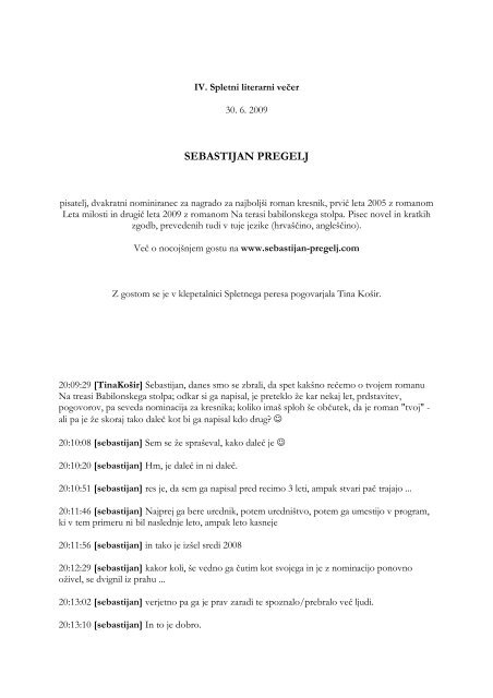 SEBASTIJAN PREGELJ - Spletno pero