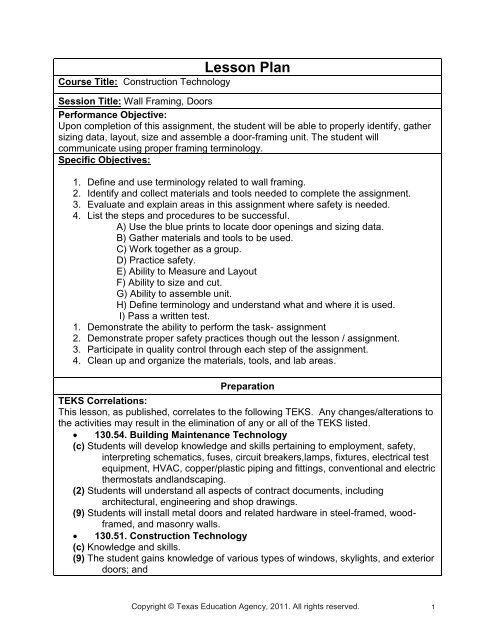 Lesson Plan - Career and Technical Education