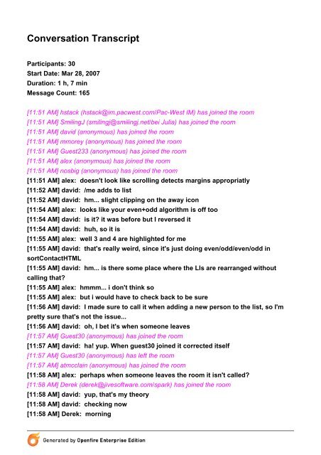 Conversation Transcript - Ignite Realtime