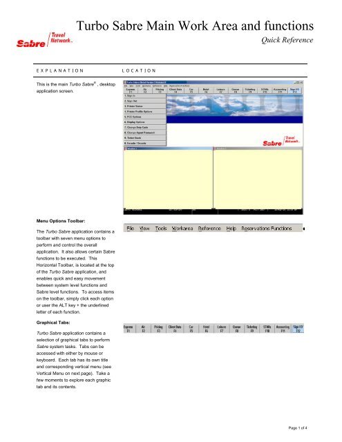 Turbo Sabre Main Work Area and functions - Sabre Travel Network