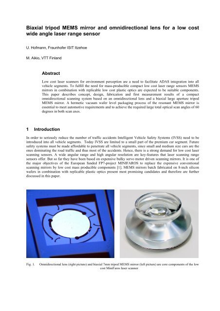 Biaxial tripod MEMS mirror and omnidirectional lens for a low cost ...
