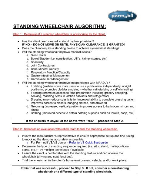 STANDING WHEELCHAIR ALGORITHM: - Permobil