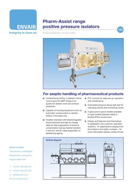 Pharm-Assist range positive pressure isolators - Envair