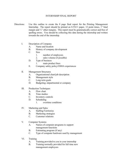 INTERNSHIP FINAL REPORT Directions: Use this outline to create ...