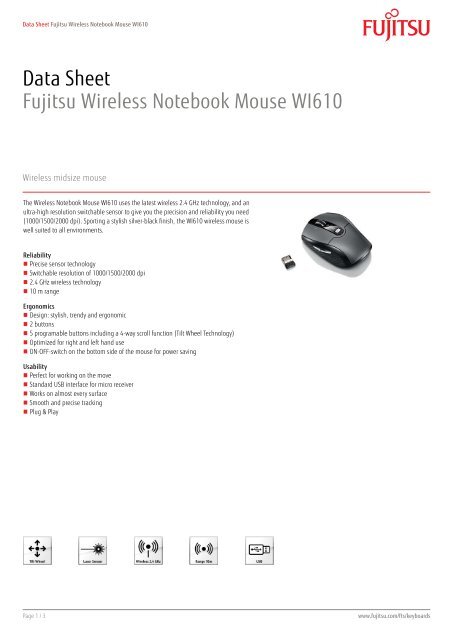 Data Sheet Fujitsu Wireless Notebook Mouse WI610