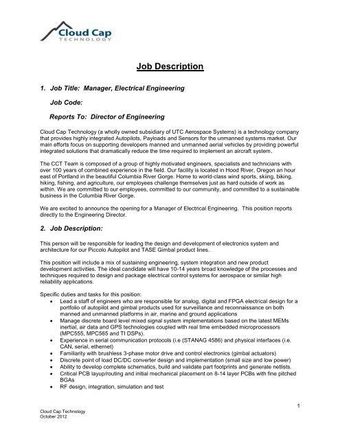 Job Description - Cloud Cap Technology