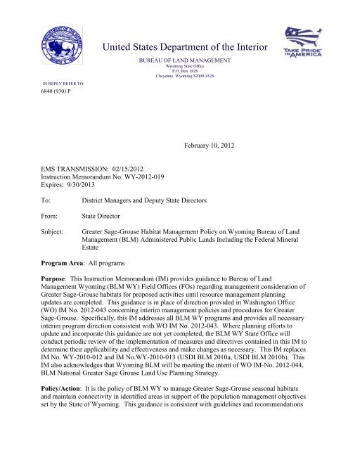 BLM IM - Bureau of Land Management