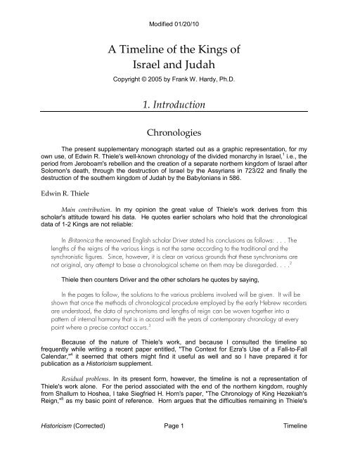 A Timeline of the Kings of Israel and Judah - Historicism.org