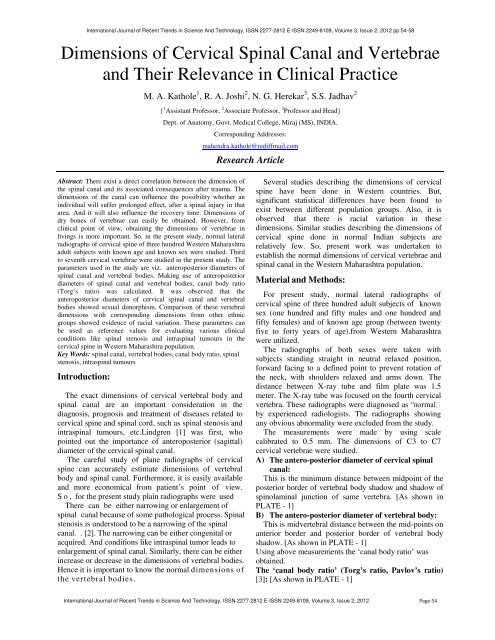 Dimensions of Cervical Spinal Canal and Vertebrae ... - Statperson