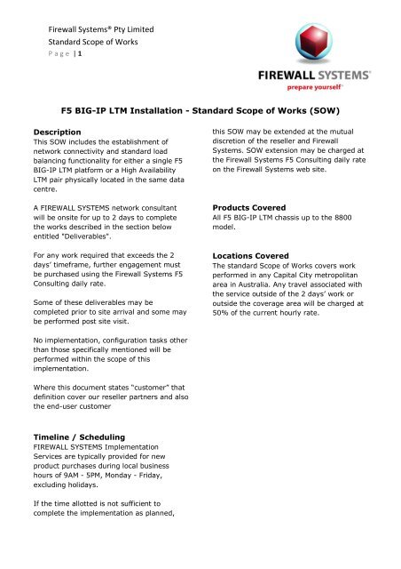 F5 LTM Standard SOW - Firewall Systems