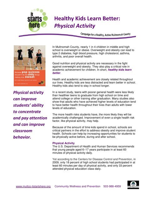 Healthy Kids Learn Better fact sheet - It Starts Here