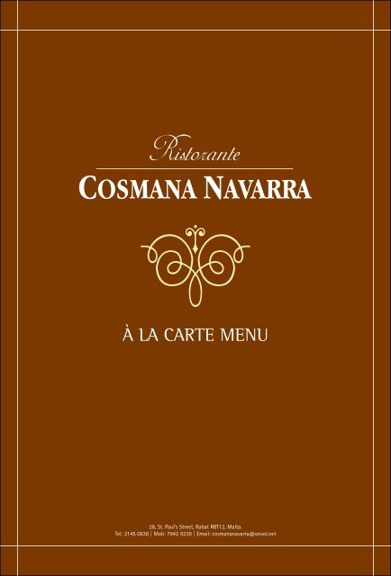 Ã la carte Menu - Ristorante Cosmana Navarra