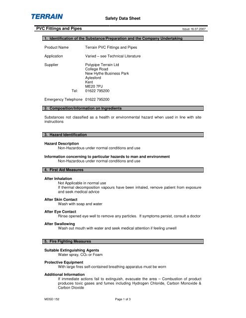 Safety Data Sheet PVC Fittings and Pipes - Polypipe