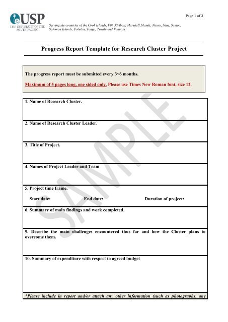Progress Report Template For Research Cluster Project
