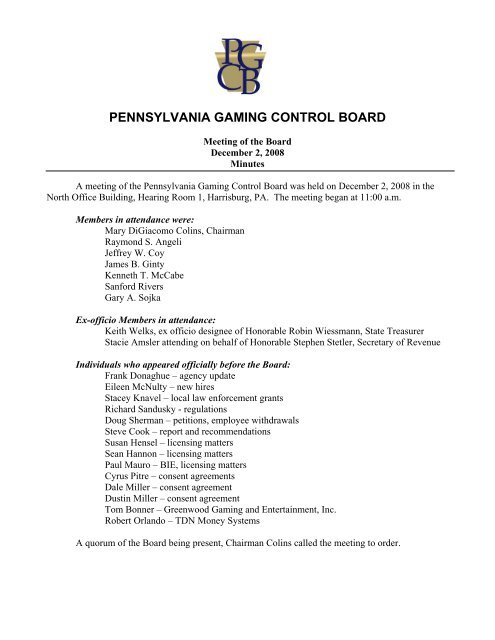 PENNSYLVANIA GAMING CONTROL BOARD