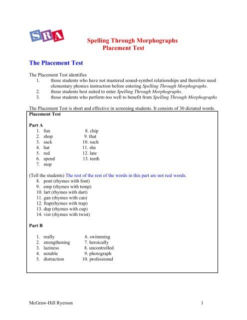Spelling Through Morphographs Placement Test The Placement Test