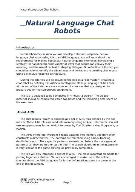 Natural Language Chatbots (AIML)